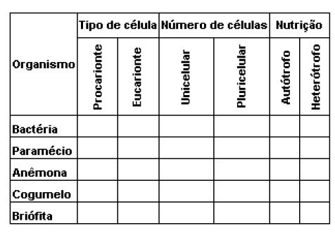 a) Usando todas e tão somente as características mencionadas na tabela ...